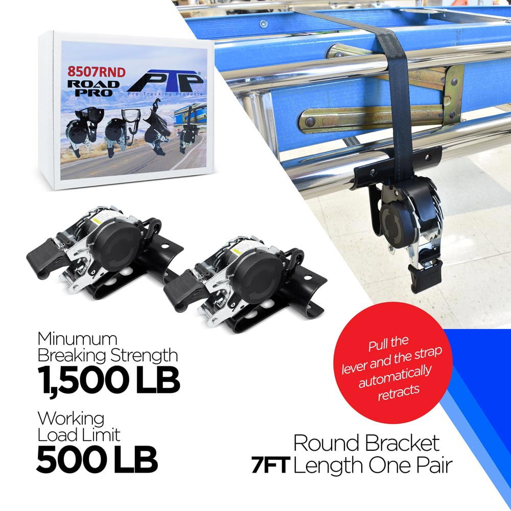 Pair of 8507RND 1" x 7' Retractable Ladder Rack Straps, Fits 1-7/8" - 2 ...