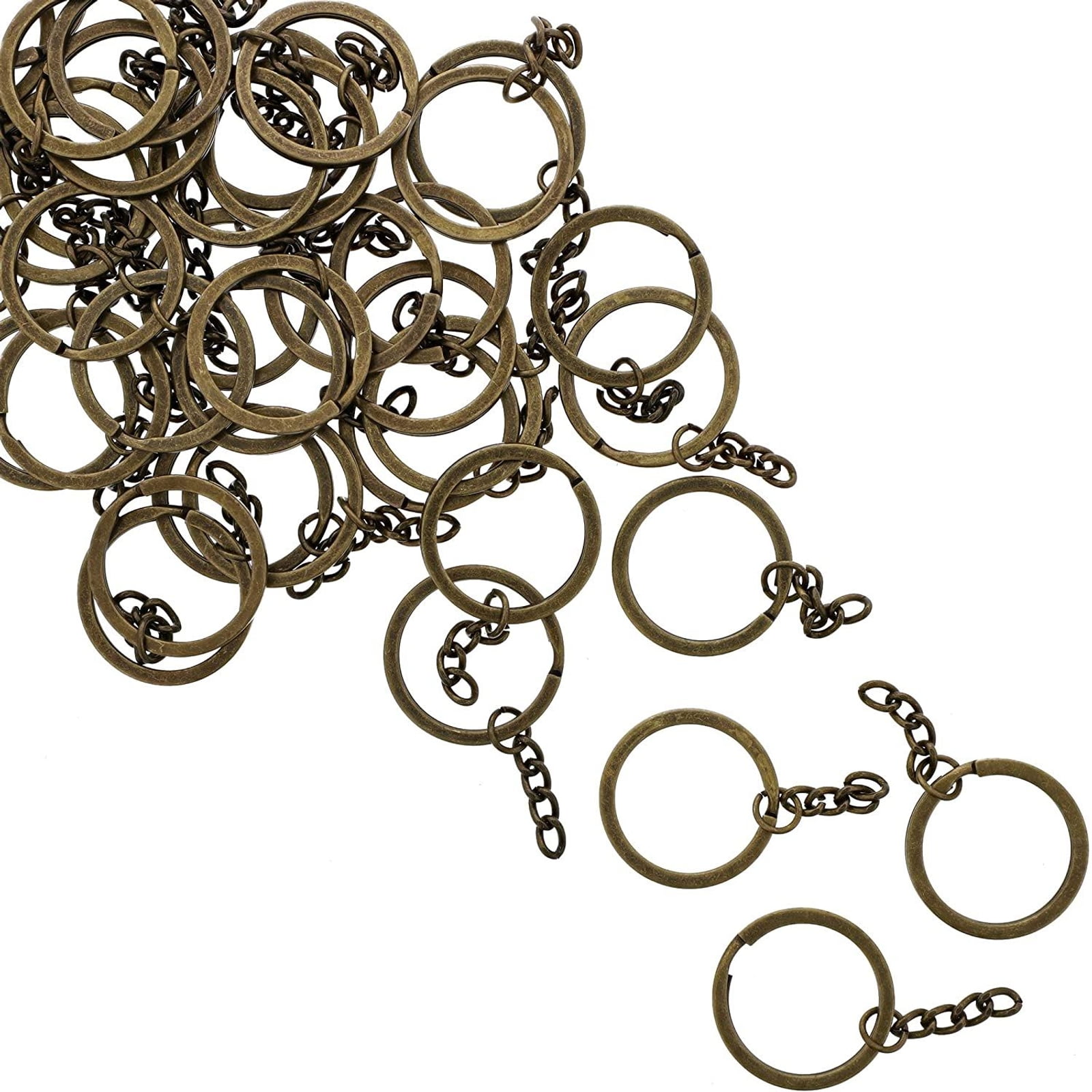 100 Pack Antique Bronze Split Keyrings with Chain Bulk 1.2" for Home ...