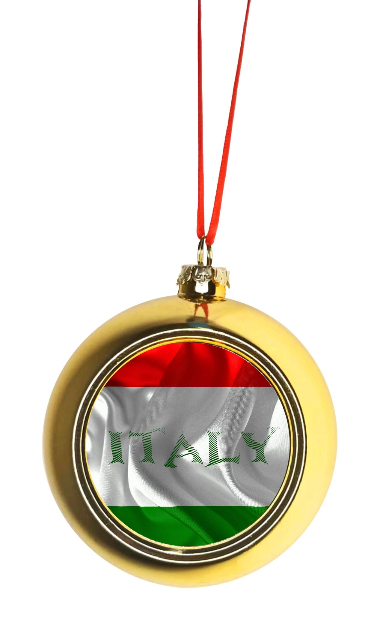 Flag Italy Italian Waving Flag Bauble Christmas Ornaments Gold Bauble ...