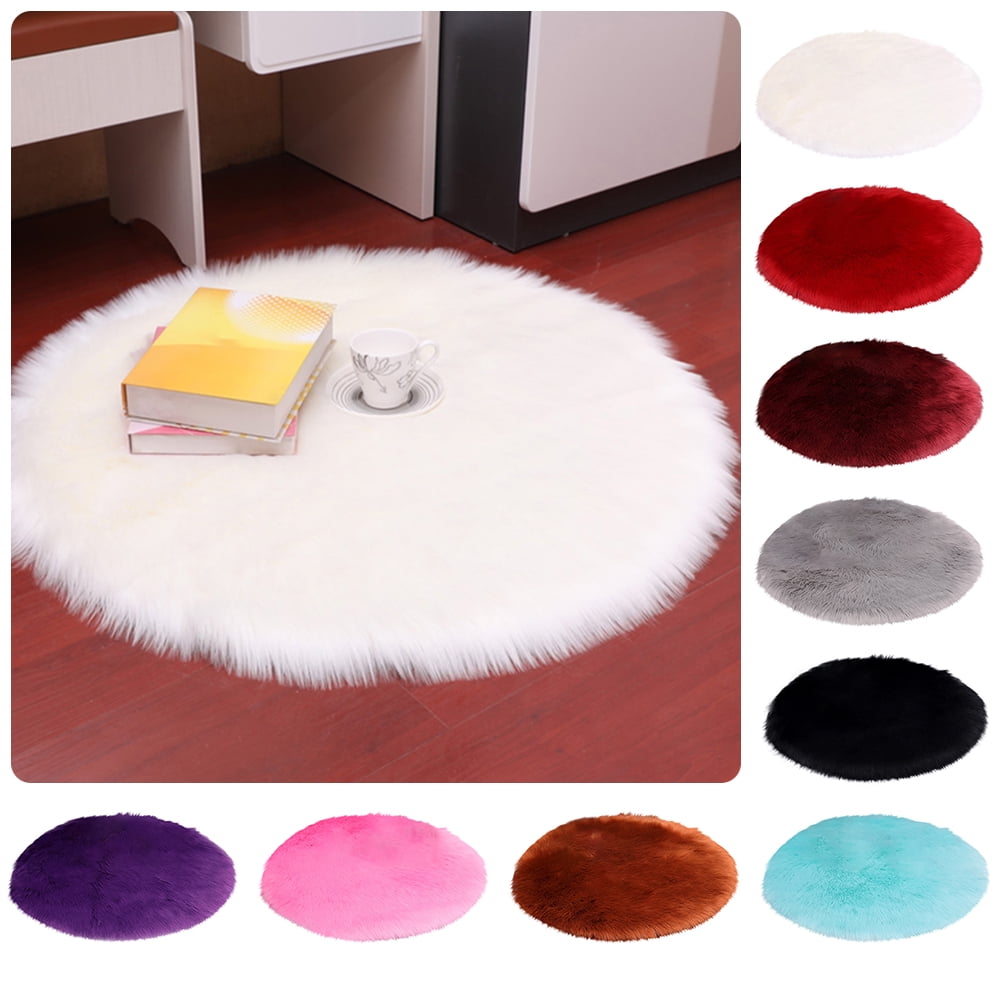 NUZYZ 30/35/40/45cm Round Plain Fluffy Rug Pad Carpet Bedroom Mat Cover ...