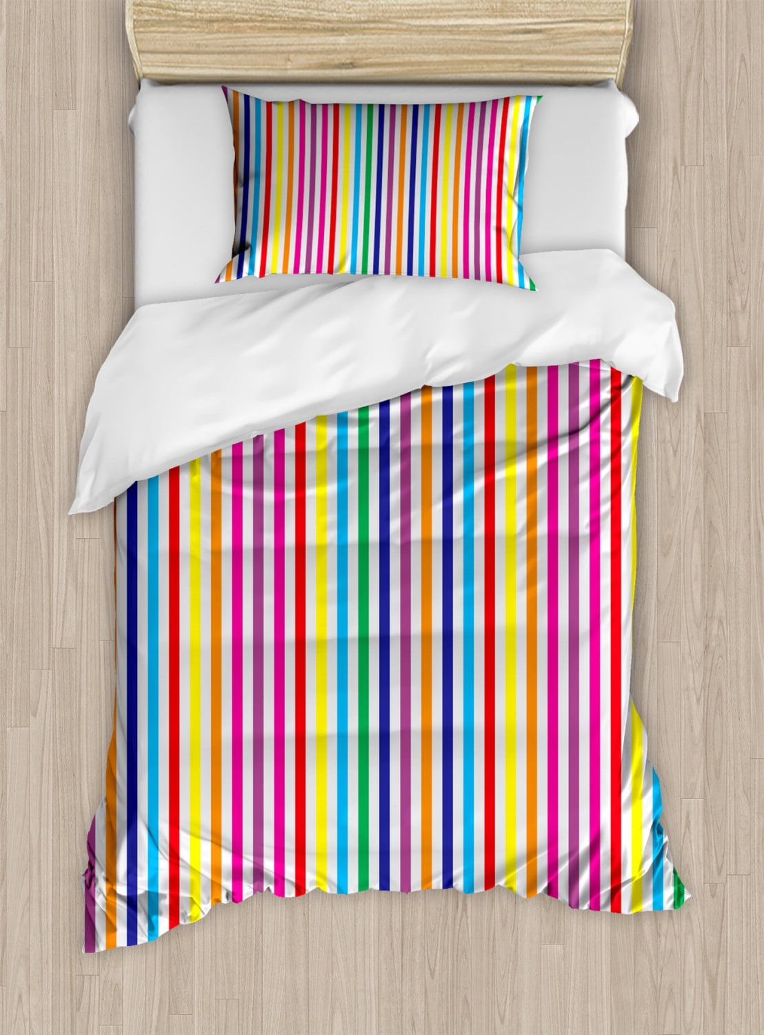 Colorful Twin Size Duvet Cover Set, Vibrant Rainbow Colored Vertical ...