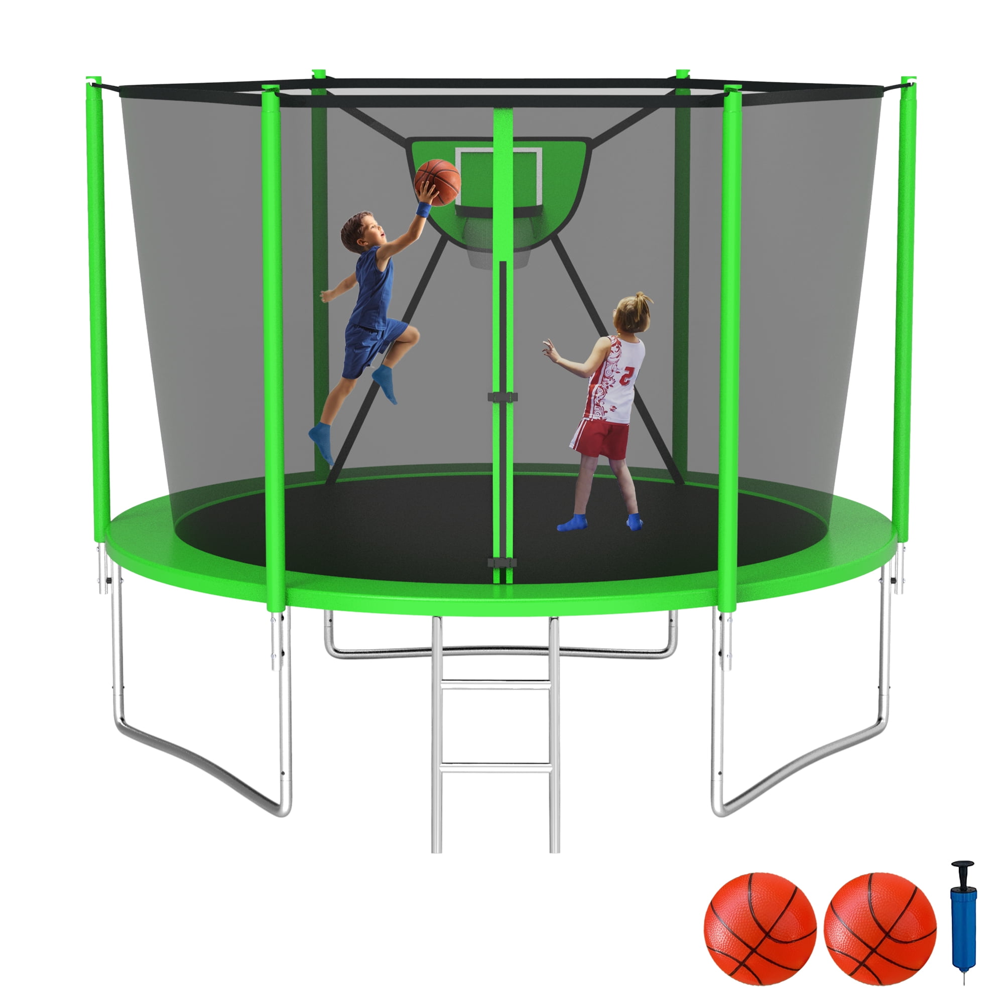 KOFUN Trampoline avec Panier de Basket, 1500lbs 10 Pieds 12 Pieds 14 ...