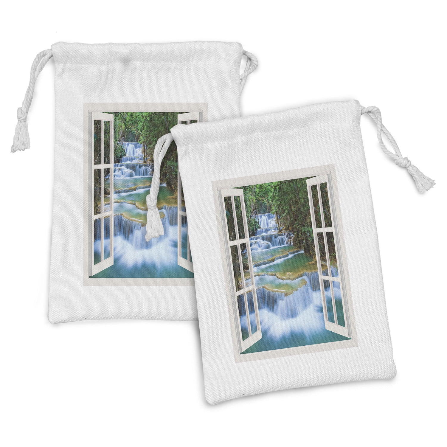 Landscape Fabric Pouch Set of 2, Open Window to River Flowing down ...
