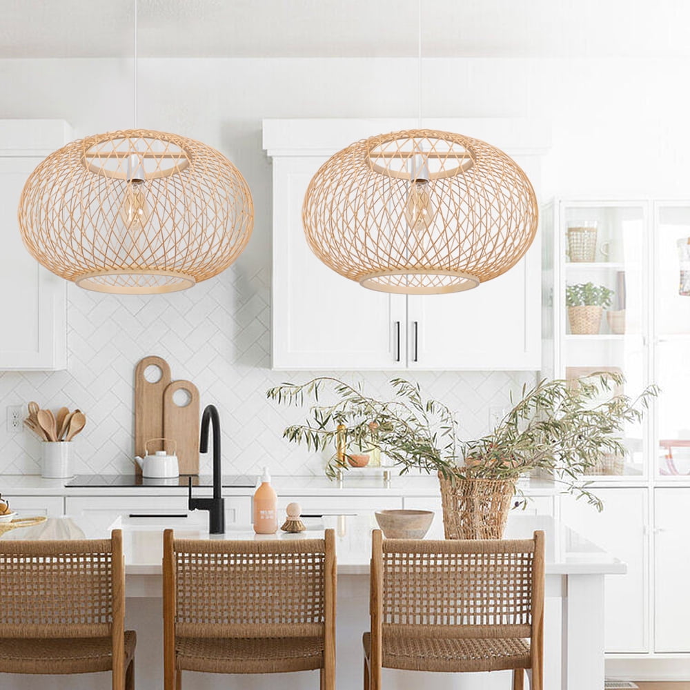 Arturesthome Hardwired Natural Bamboo Light Pendant Vintage Chandeliers ...