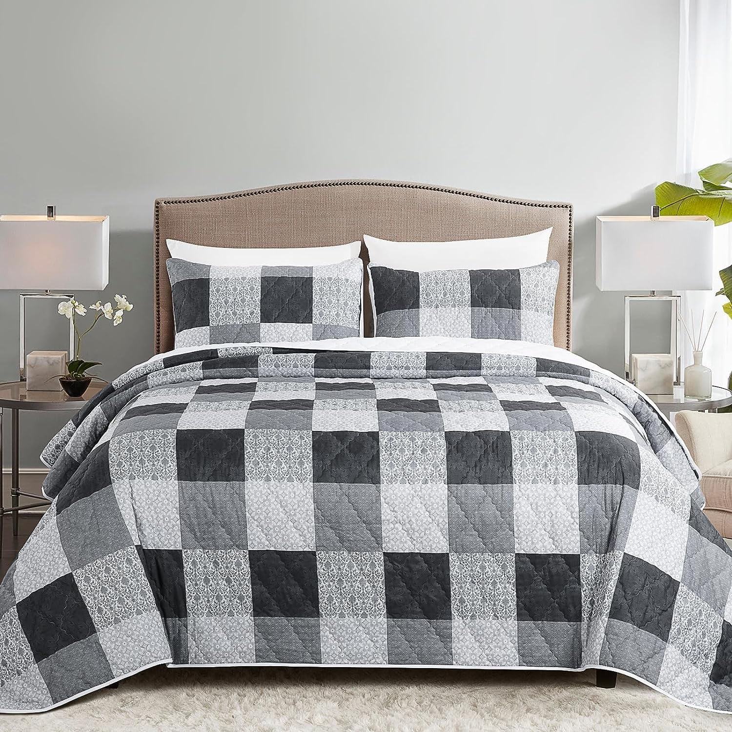 Oversized King Bedspread 120x132 Lightweight Quilt Set With 2 Matching