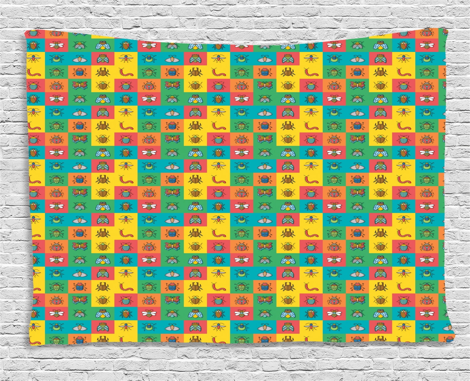 Colorful Tapestry, Cartoon Image of Bugs as Bumblebee Ladybug Mosquito ...