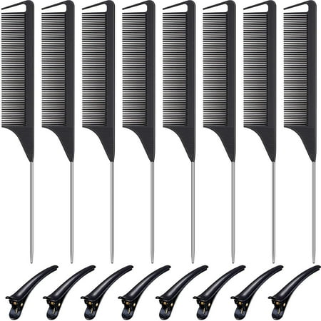 16 Pieces Parting Comb Sectioning Clips Set, Carbon Stainless Rat Tail ...