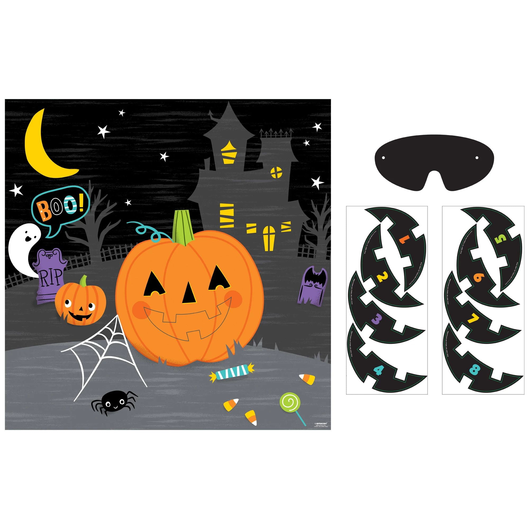 Pin The Smile on the Pumpkin Halloween Party Game Poster Jack O'Lantern ...
