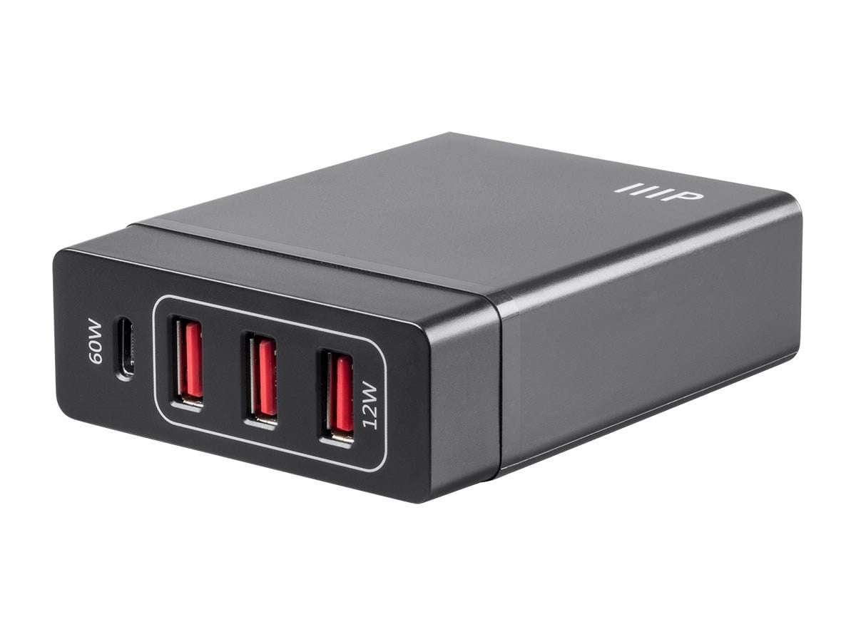 Monoprice 60-Watt 4-Port USB Smart Charger with USB-C and USB-A Ports ...