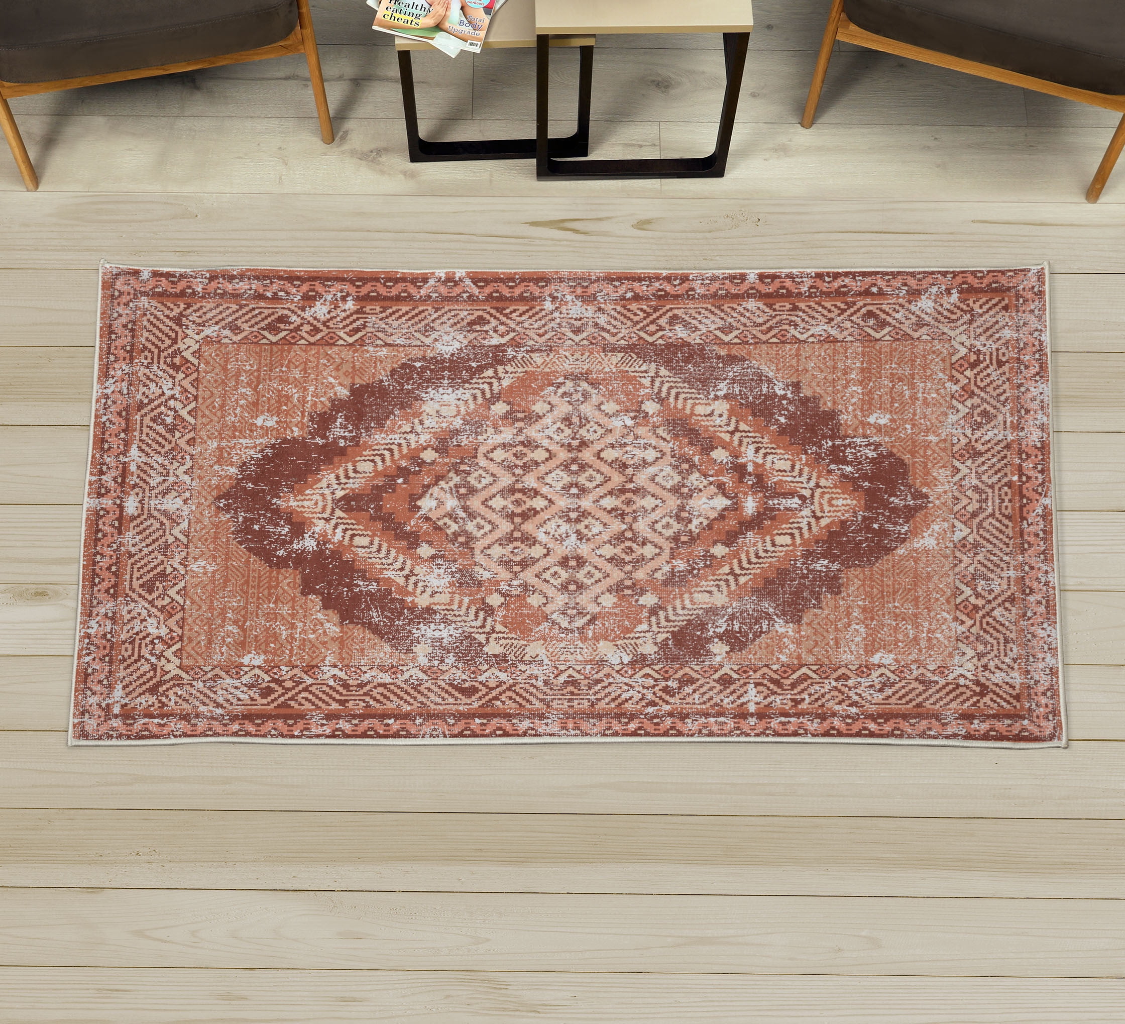 Rustic Decorative Rug, Warm Ethnic Colors of Abstract Geometric Tribal ...