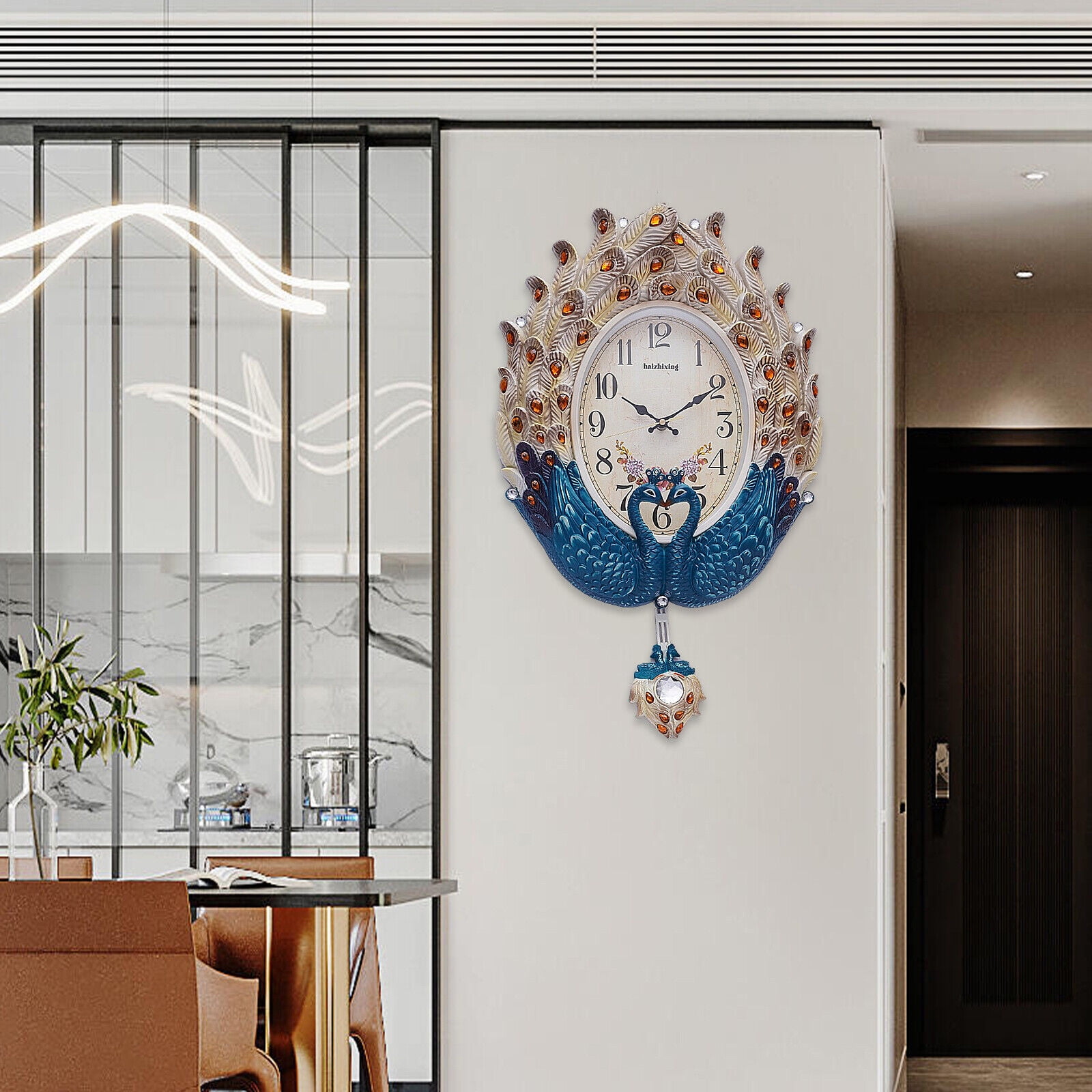 Retro Luxury Peacock Wall Clock Wall-Mounted Pendulum Clock Bedroom ...