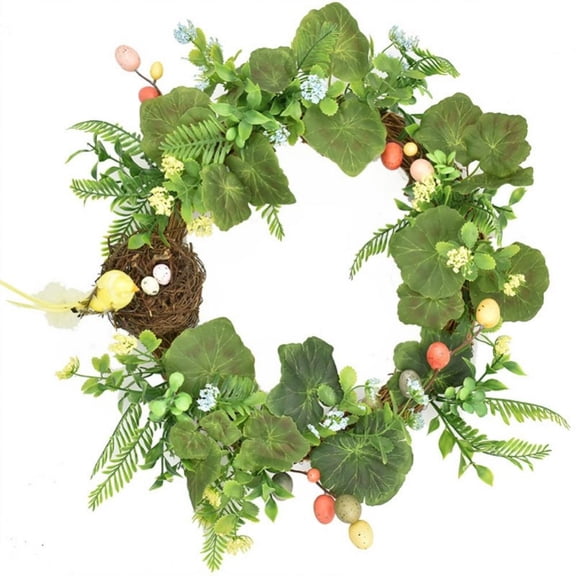 Easter Wreath with Colorful Eggs for Front Door Fake Flower Garland ...