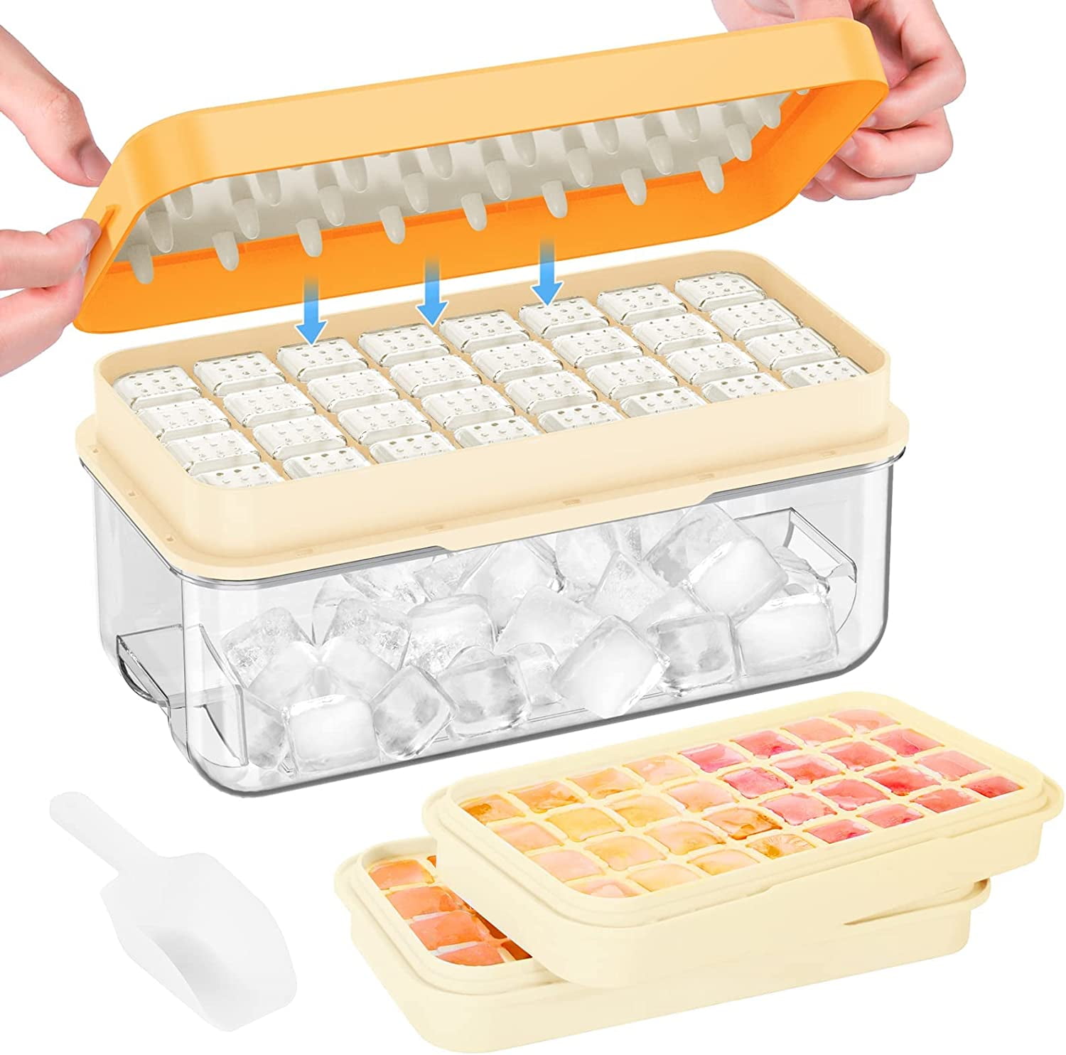 Ice Cube Trays for Freezer, 64 Nuggets Ice Cubes Orange Molds, Silicone ...