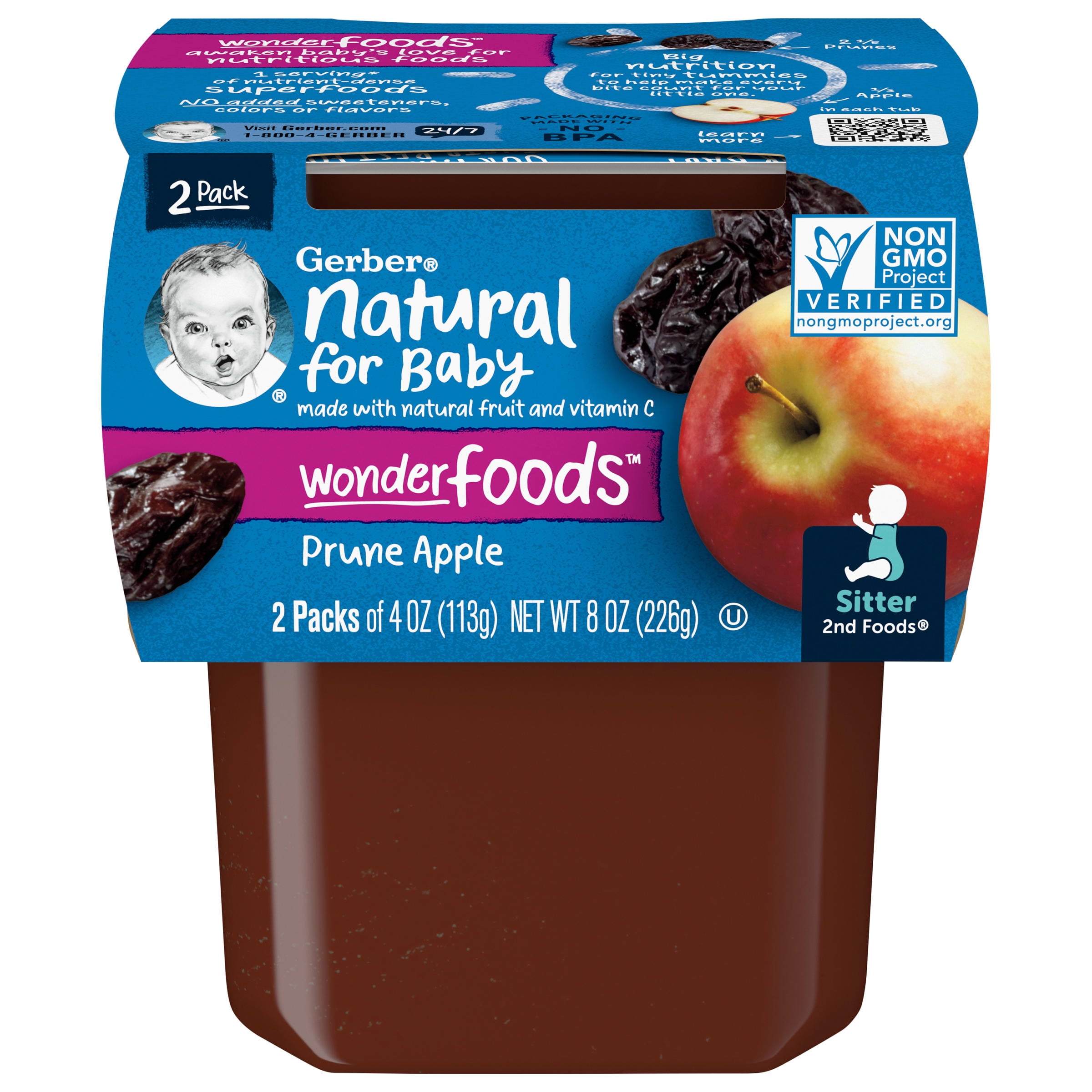 Gerber 2nd Foods Natural for Baby WonderFoods Baby Food, Prune Apple, 4 ...