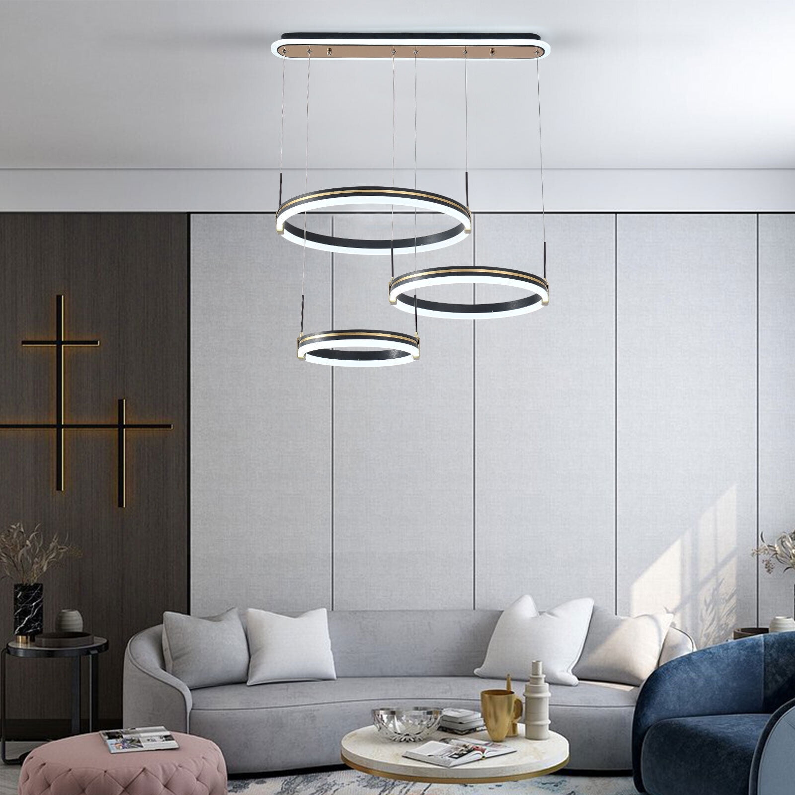 Modern Chandelier Dimmable Pendant Light LED 3 Rings Hanging Light with Remote - Walmart.com