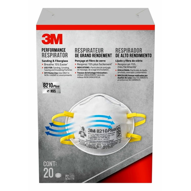 3M 8210 Plus Performance Respirator, Sanding and Fiberglass, (20-Pack ...