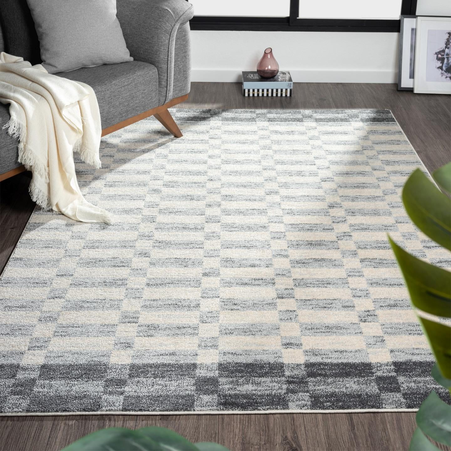 Luxe Weavers Checkered Geometric Gray 8x10 Area Rug, Indoor Carpet ...