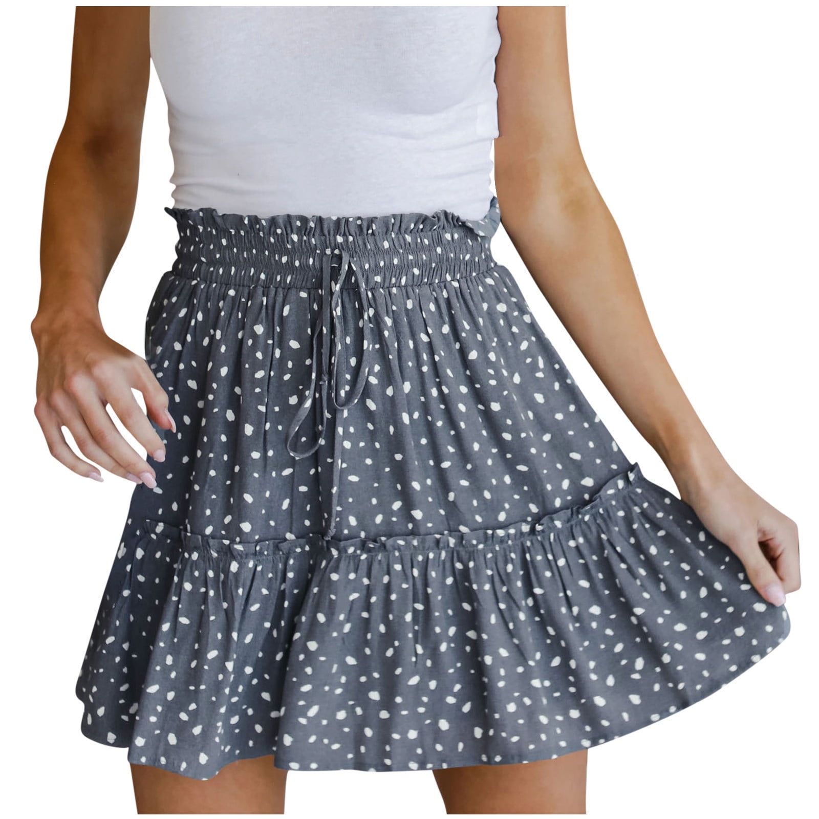 Cameland Womens Cute Skirts Summer Printing Casual Bandage Ruched ...