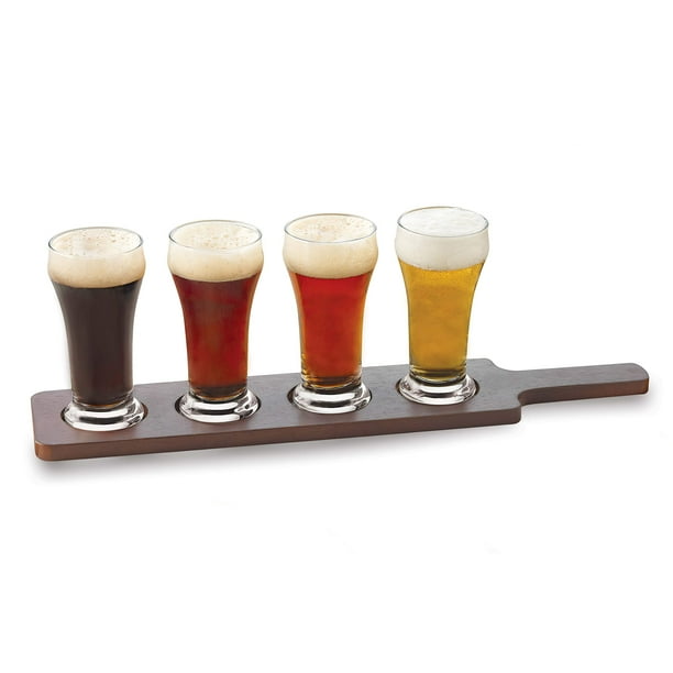 Libbey Craft Brews 4-piece Beer Flight Glass Set with Wooden Carrier ...