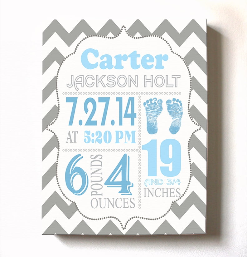 Personalized Canvas Birth Announcement Nursery Decor Gift, Footprint ...