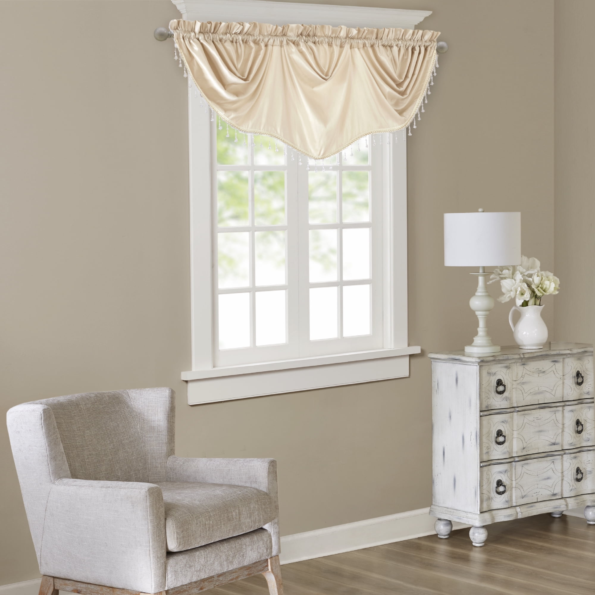 Home Essence Eila Faux Silk Beaded Trim Imperial Valance - Walmart.com