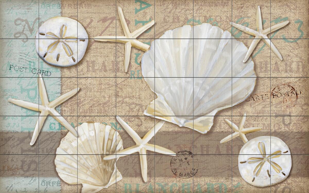 Tile Mural Bathroom Backsplash - Linen Shells Collage-PB - by Paul ...