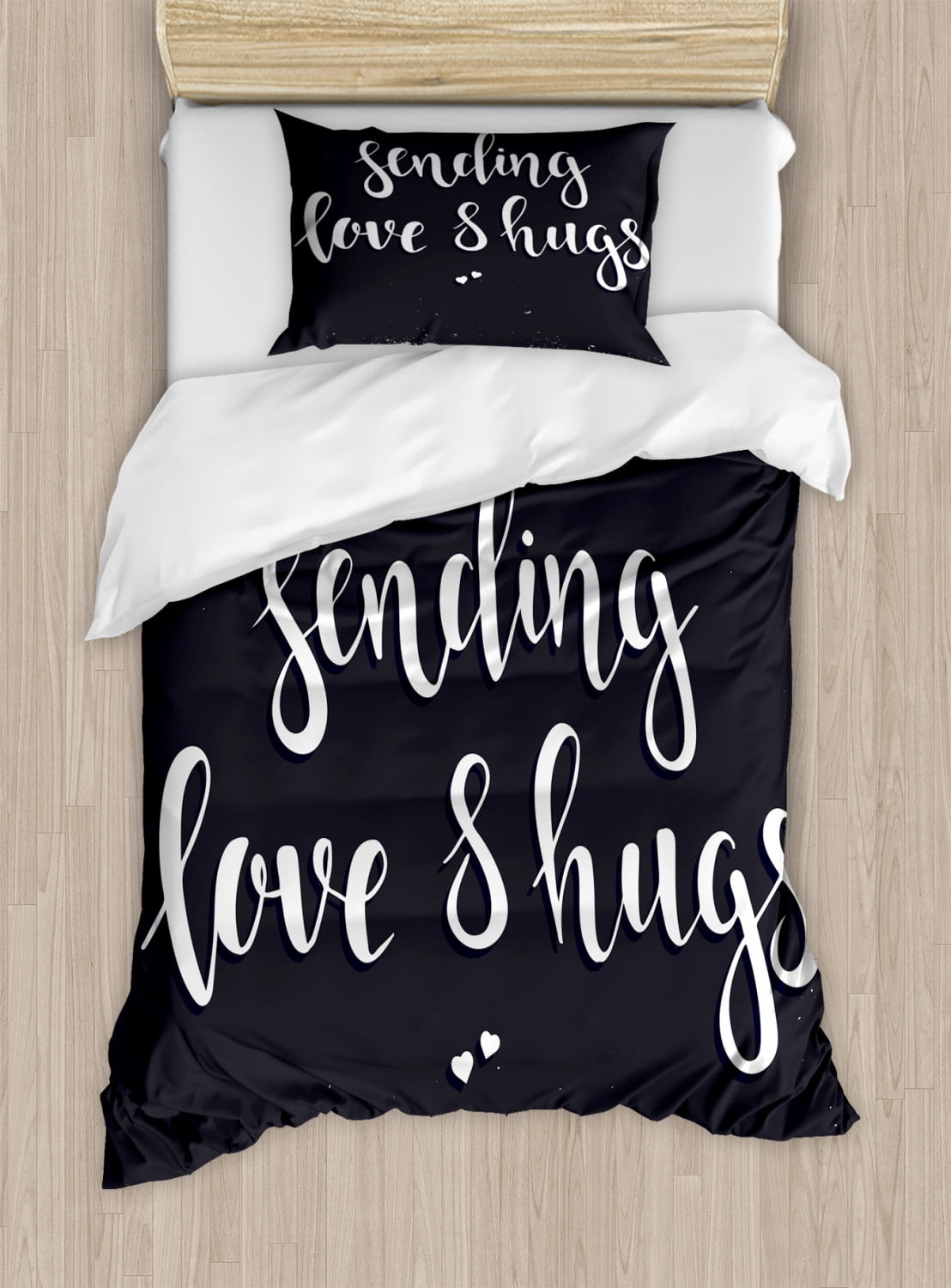 Hug Duvet Cover Set Twin Size, Sending Love and Hugs Lettering in Ink ...
