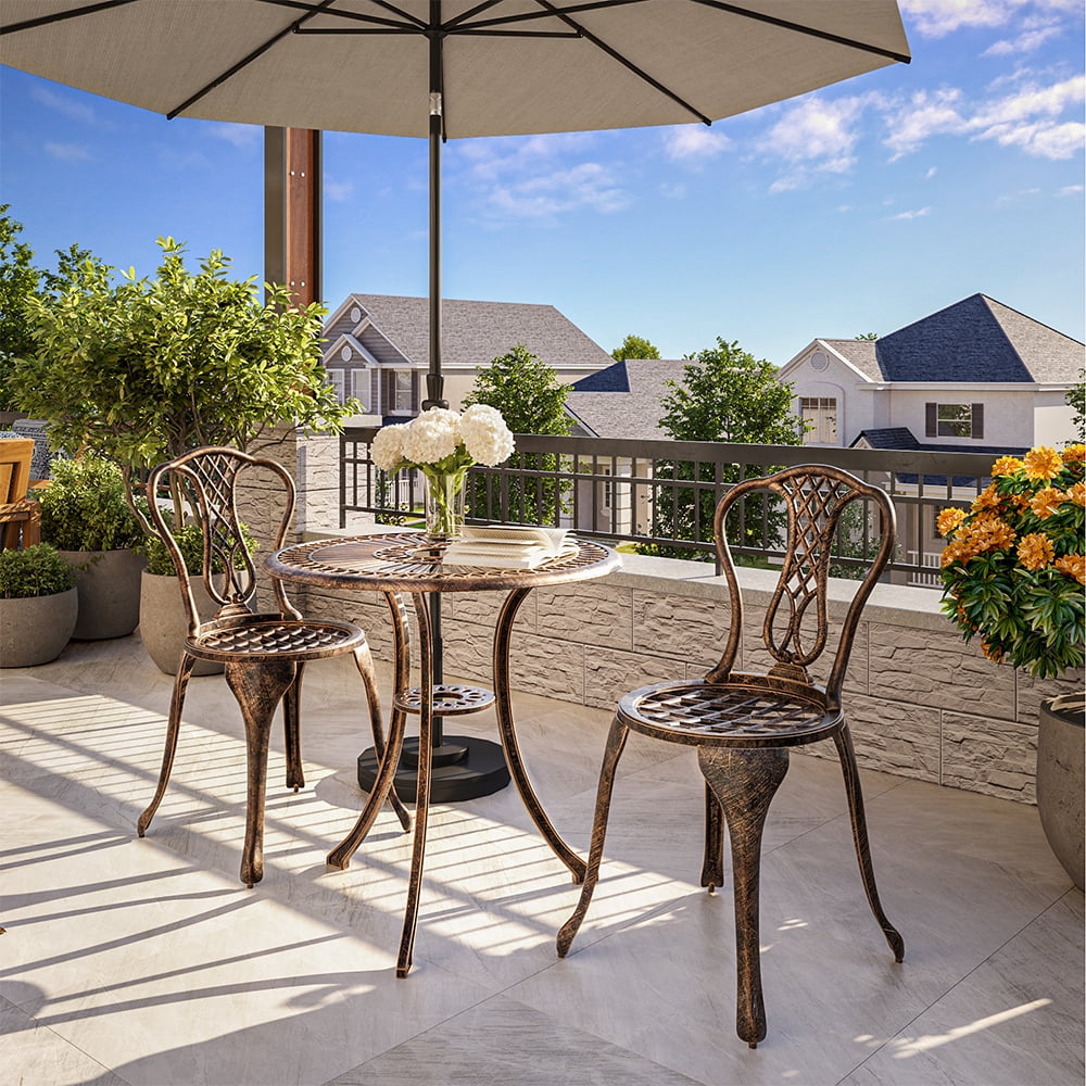 Belleze 3PC Bistro Set Outdoor Patio Cast Aluminum Table and Chair ...