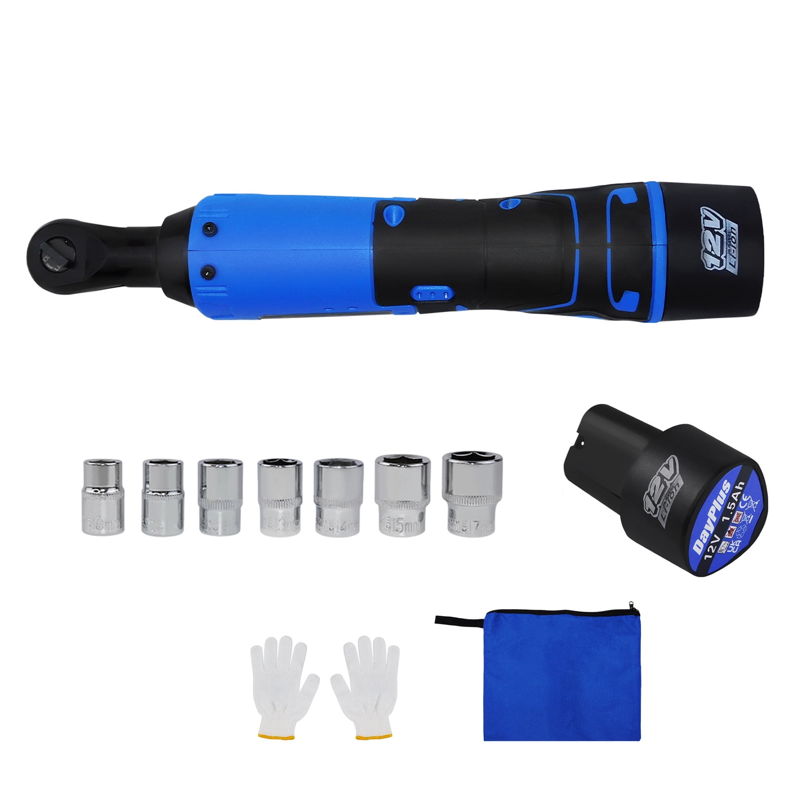 3/8 Inch Cordless Ratchet Wrench with 2x 1500mAh Li-ion Battery, 7x ...