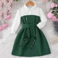 Green Girls Long Sleeve Jumper Dress, A-Line Shirt Collar Dress with ...