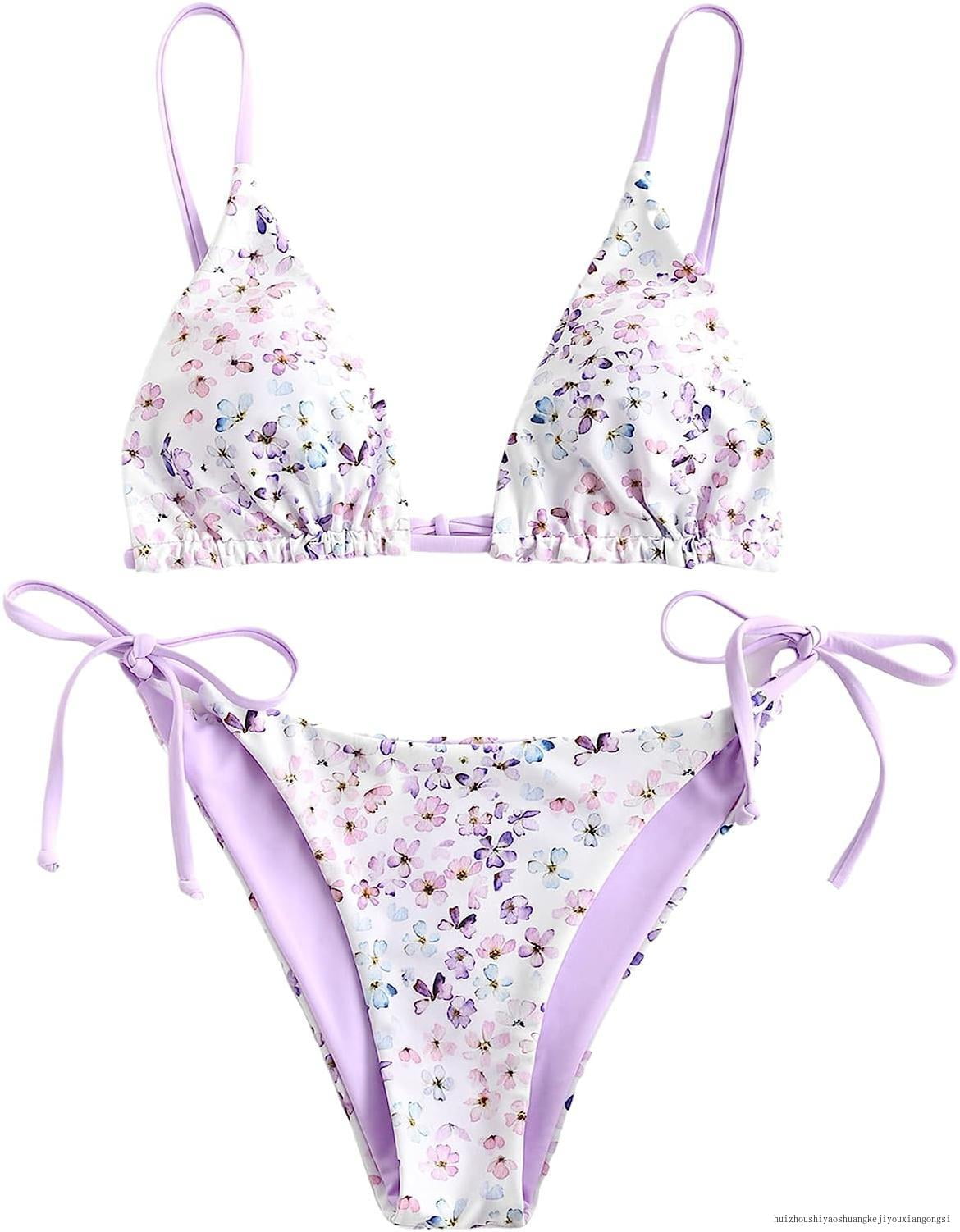 ZAFUL Women's Triangle Bikini Floral String Bikini Set Two Piece ...
