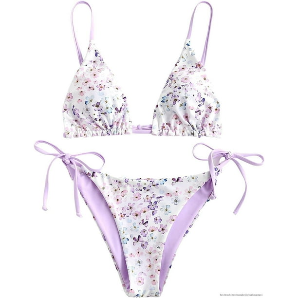 ZAFUL Women's Triangle Bikini Floral String Bikini Set Two Piece Swimsuit Bathing Suits ...