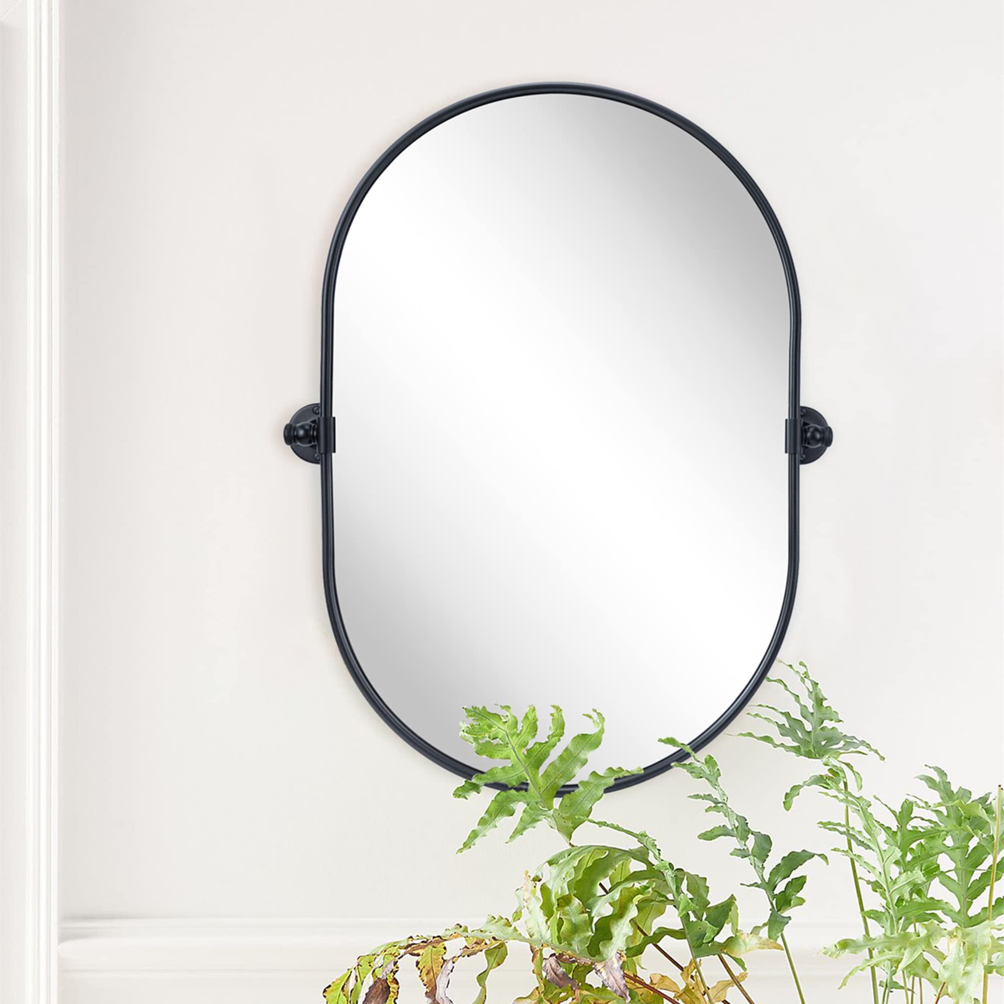 Oval Black Pivot Bathroom Mirror Pill Shaped Tilting Bathroom Vanity ...