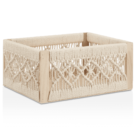Bouclair Macramé and Natural Wood Crate - Walmart.ca