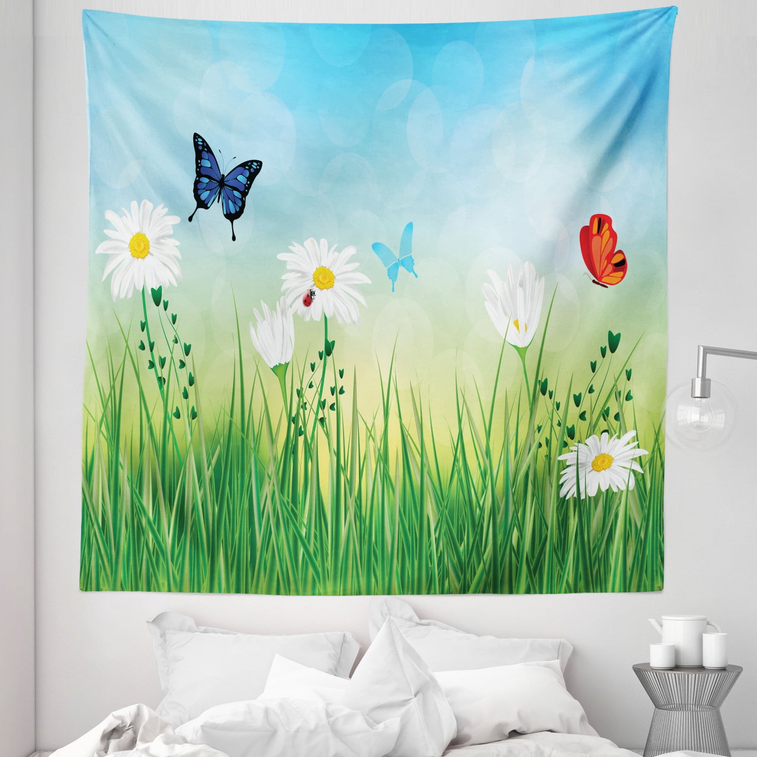 Summer Tapestry, Meadow Illustration with Daisies Swallowtail Monarch ...