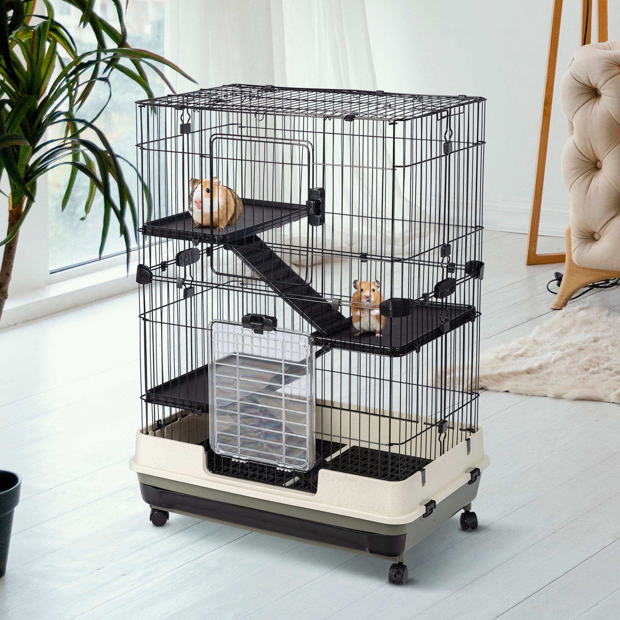 4-Tier 32"Small Animal Metal Cage Height Adjustable with Lockable ...