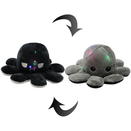 Reversible luminous octopus plush toy, mini cute double-sided flip ...