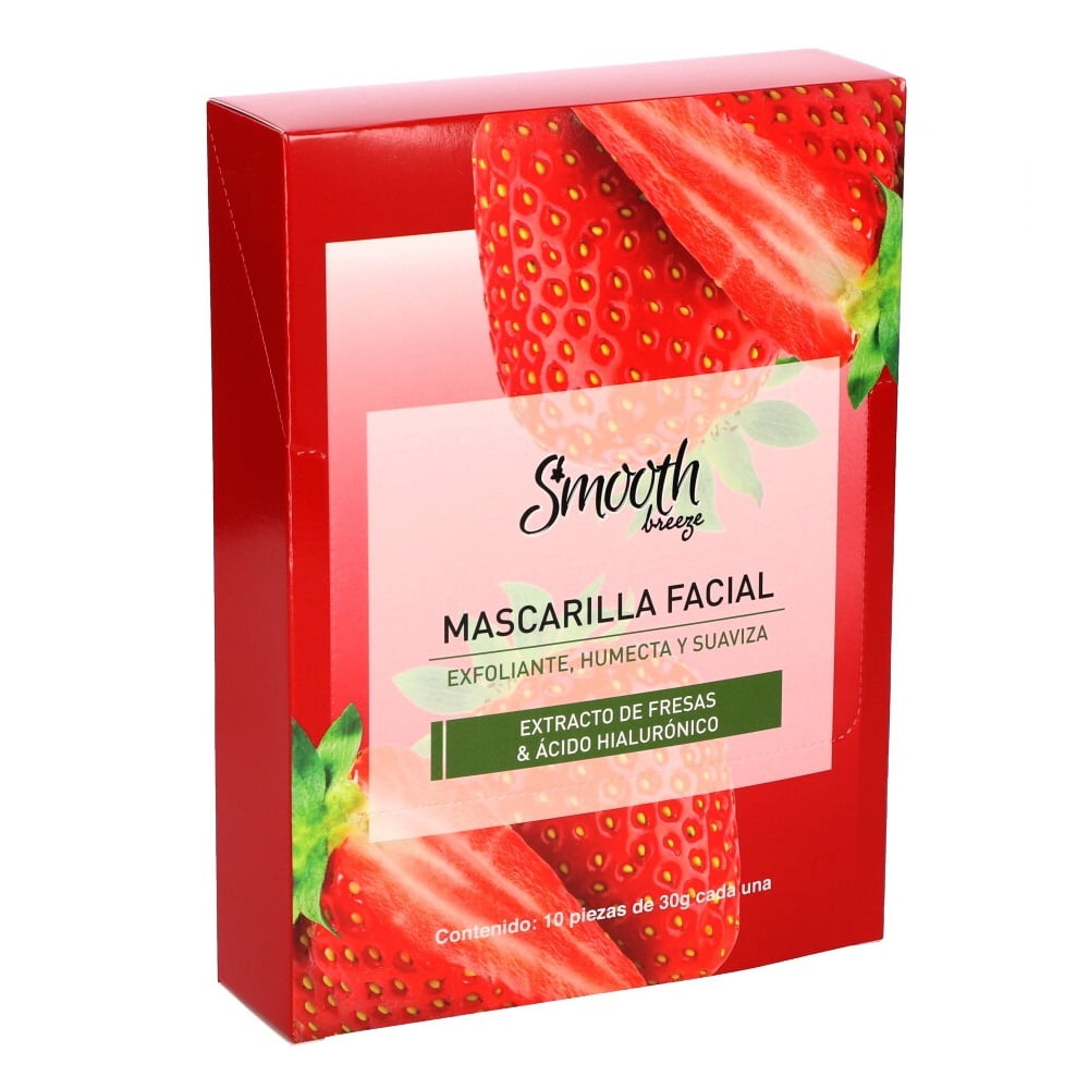 10pack Smooth Breeze Mascarilla Facial Fresas & Ácido Hialurónico 30g | Walmart en línea