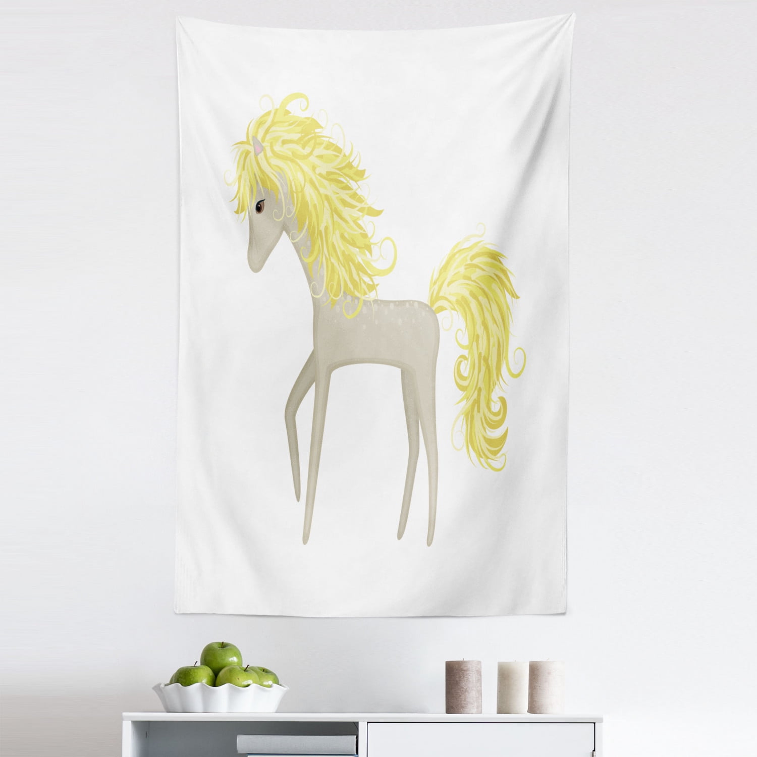 Pony Tapestry, Simplistic Little Horse with Blonde Tail and Mane ...