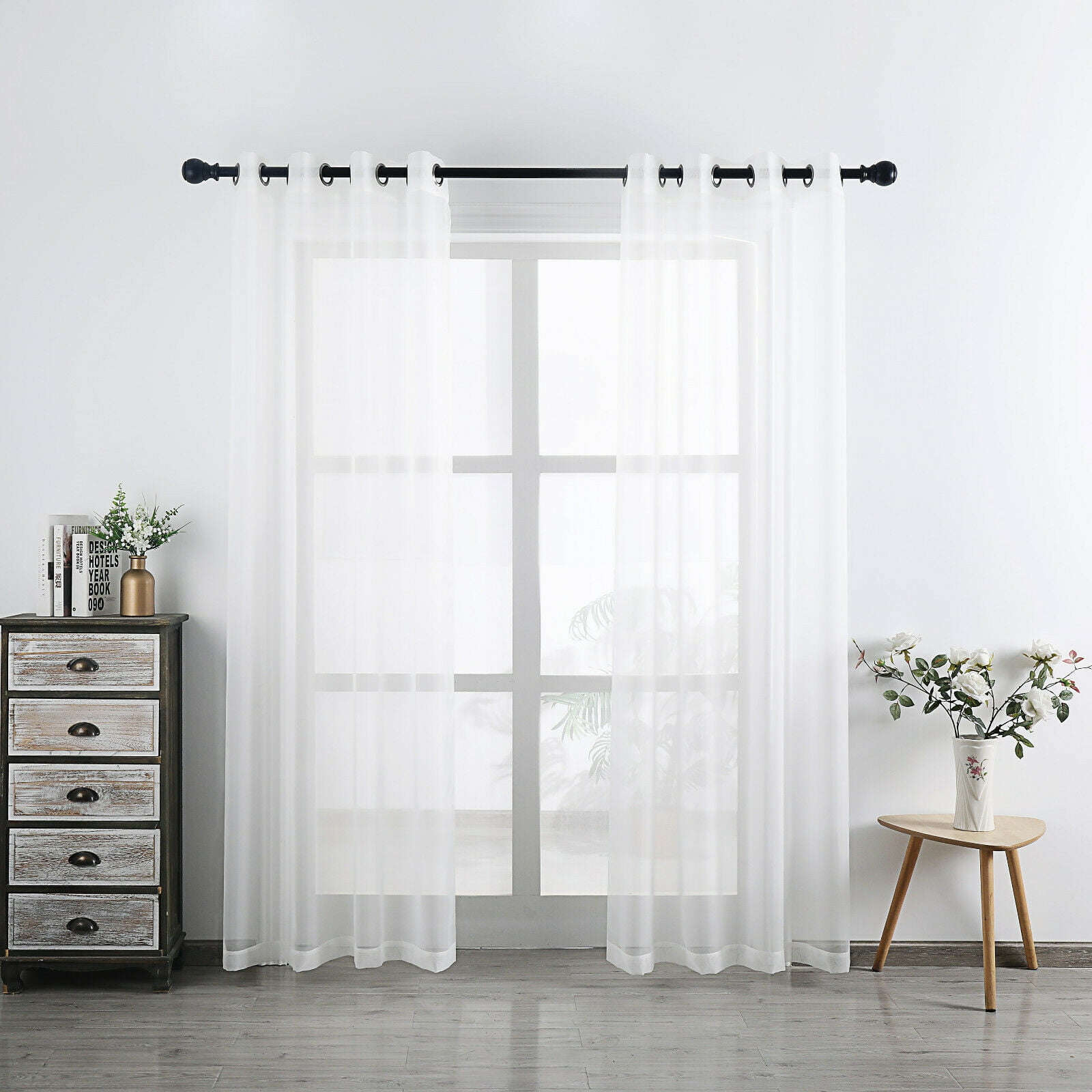 2 Pack Basic Home Grommet Top Sheer Voile Window Curtains - Assorted ...