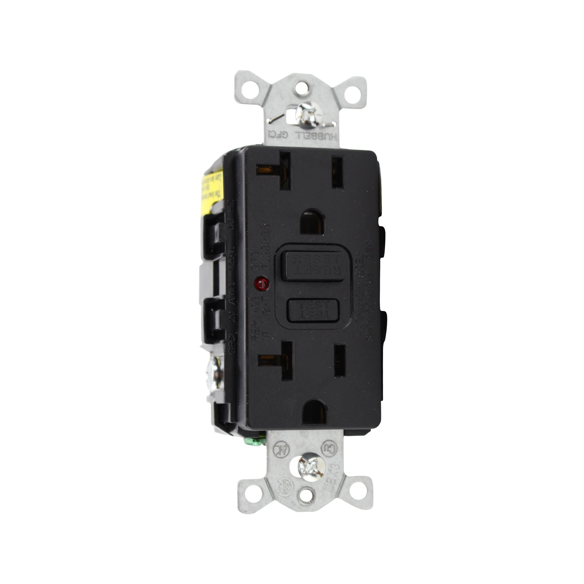 Hubbell GF20BKLA Commercial GFCI LED Receptacle, 20A, 125V, NEMA 5-20R ...