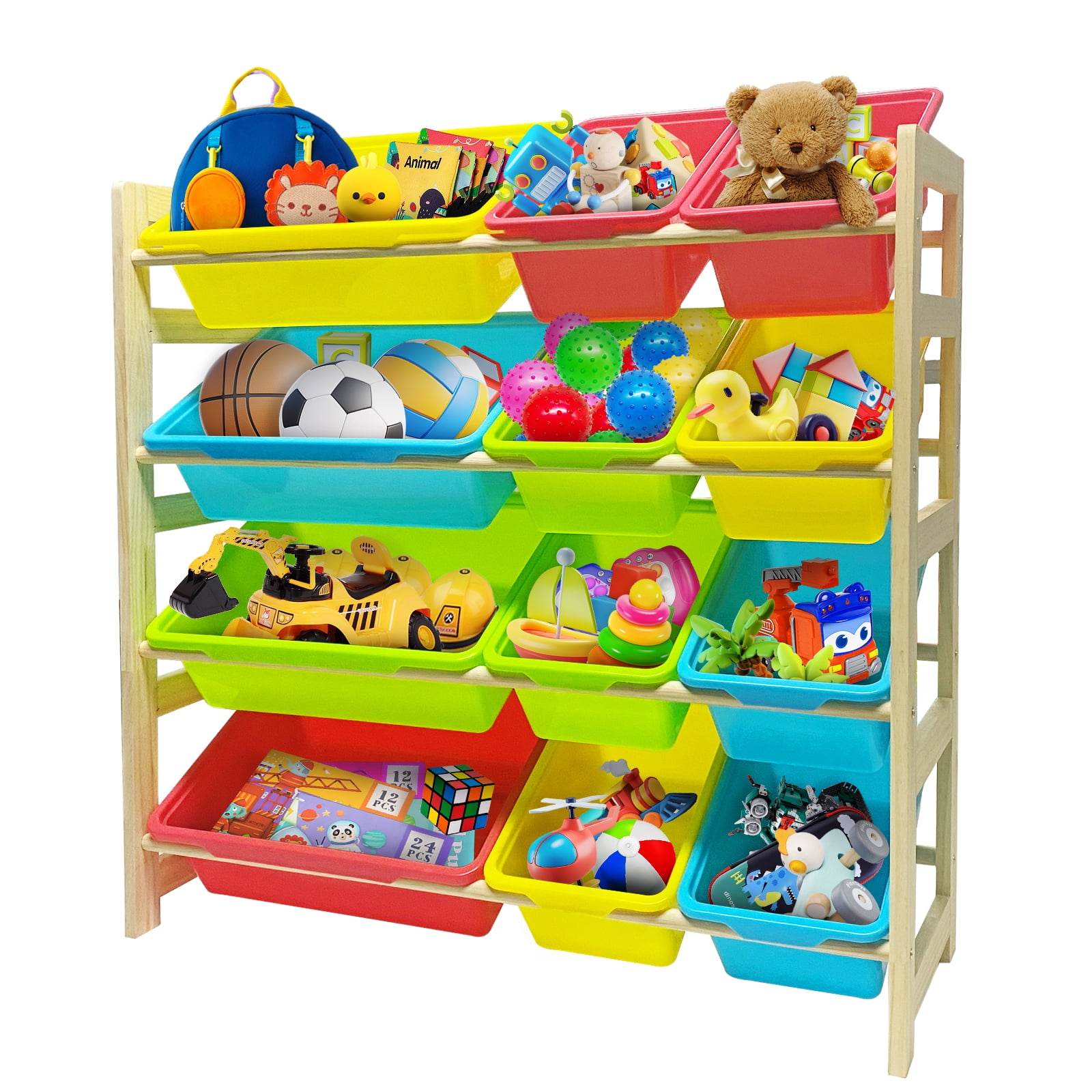 Olizee Kids Toy Storage Organizer with 12 Plastic Storage Bins, Solid ...