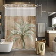 No Hook Shower Curtain with Snap in Liner, Vintage Abstract Green Palm ...
