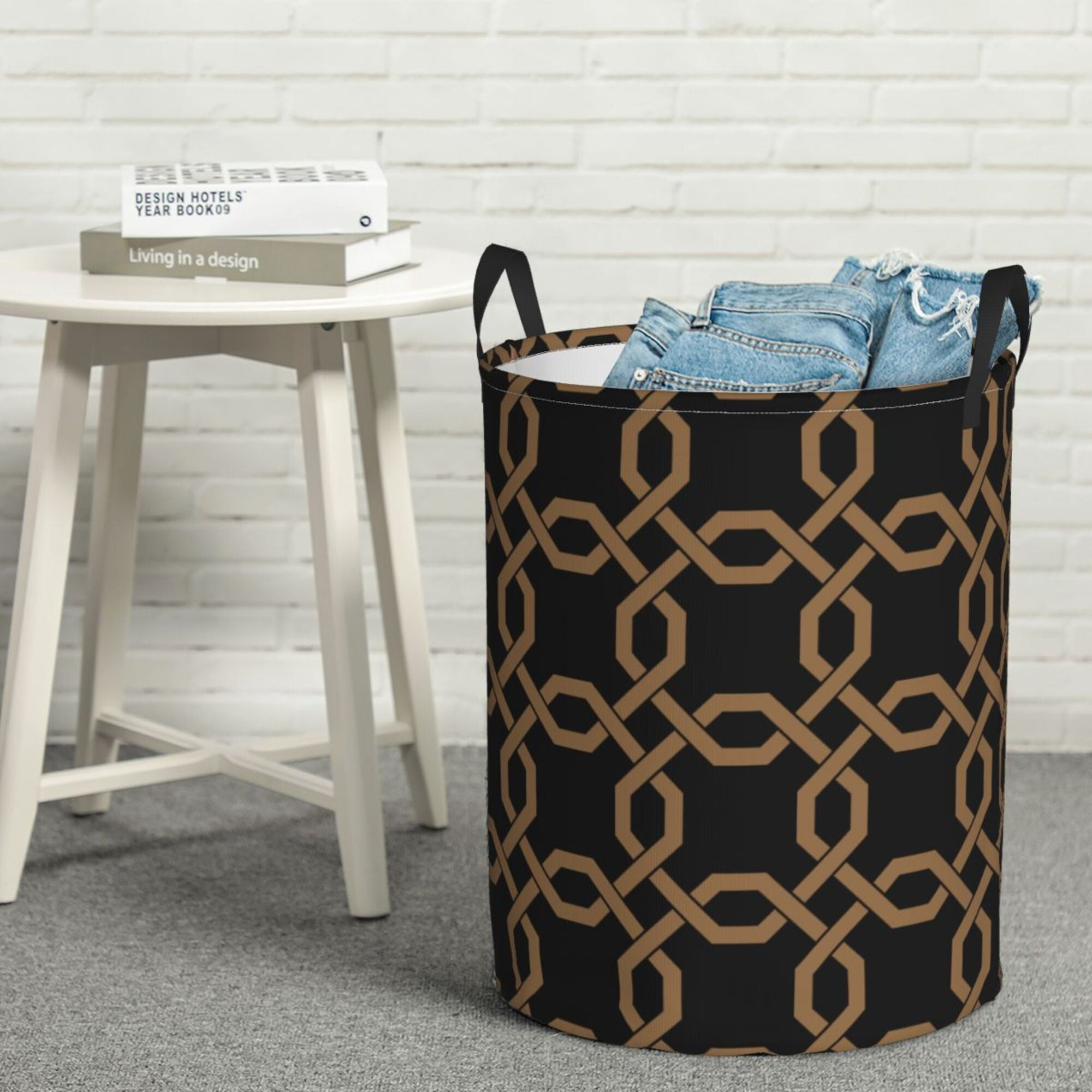 YFYANG Waterproof Laundry Hamper, Black Geometric Grid Pattern Laundry ...