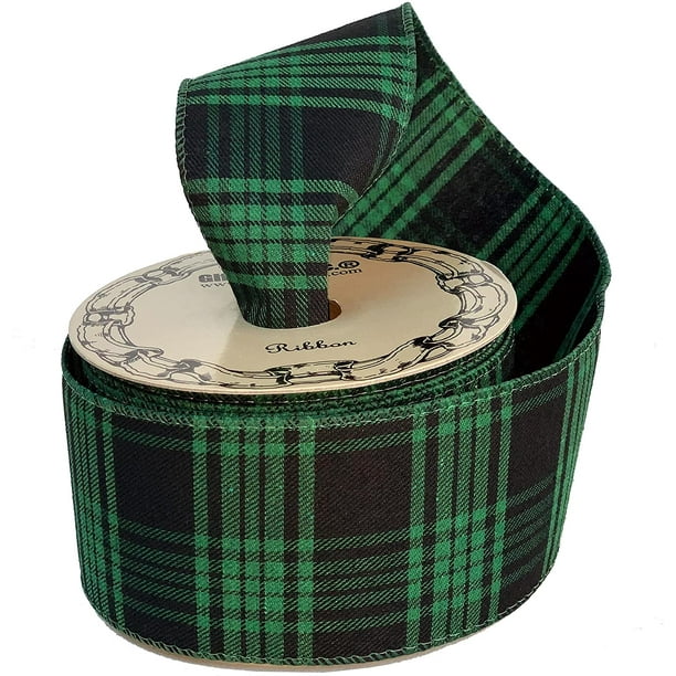 Green Black Wired Christmas Ribbon - 2 1/2" x 10 Yards, Wired Edge ...
