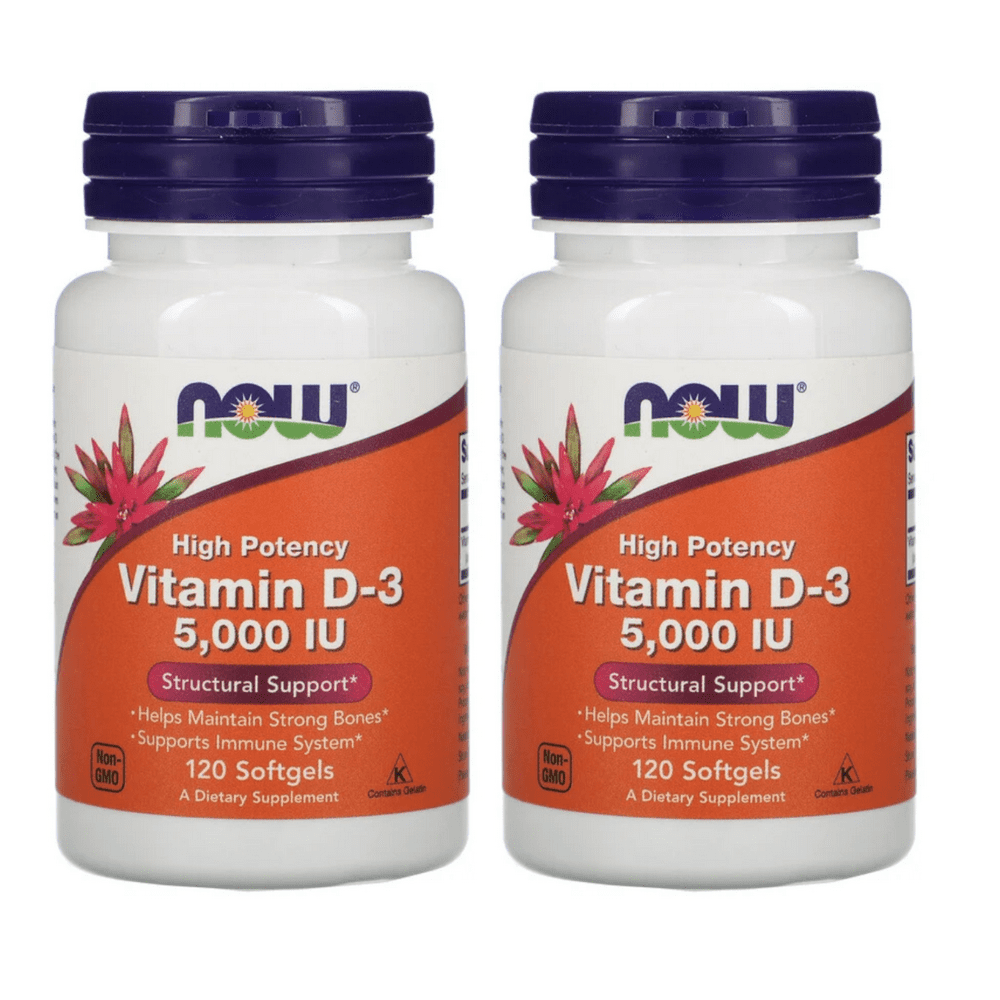 NOW Supplements, Vitamin D-3 5,000 IU, High Potency, Structural Support*, 120 Softgels - 2 Packs ...