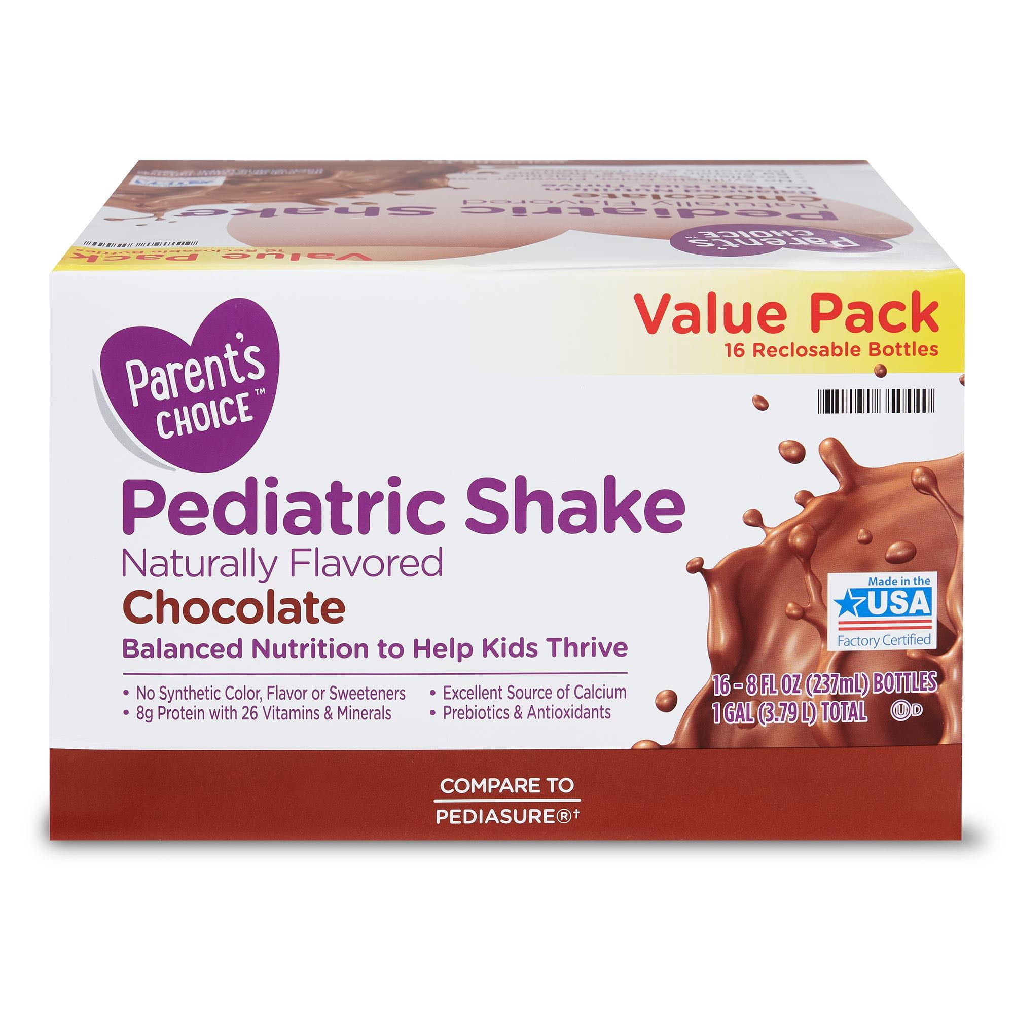Parent's Choice Chocolate Pediatric Shake, 8 fl oz, 16 count - Walmart.com