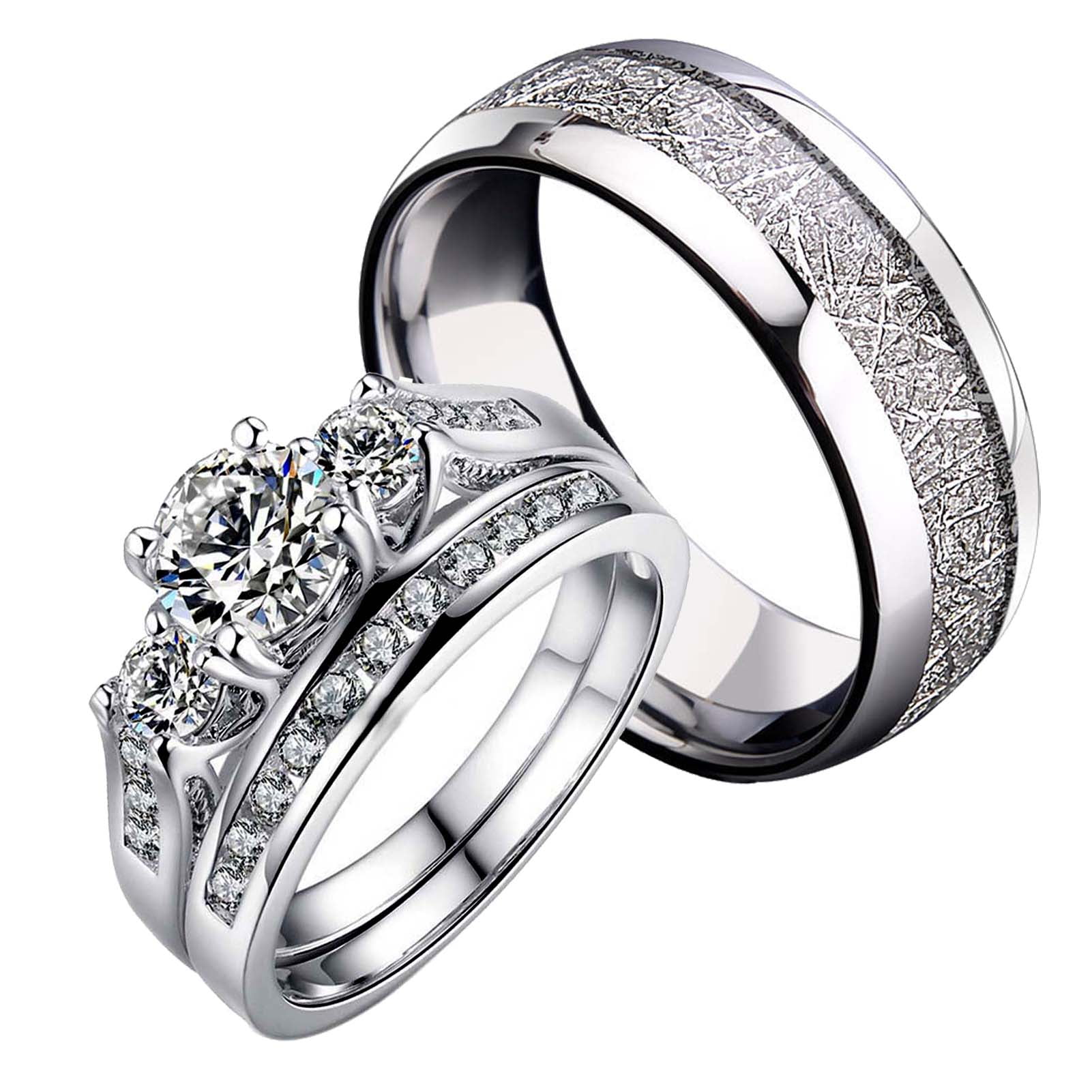 Matching Rings His and Her Rings Couple Rings CZ Wedding Ring Sets ...