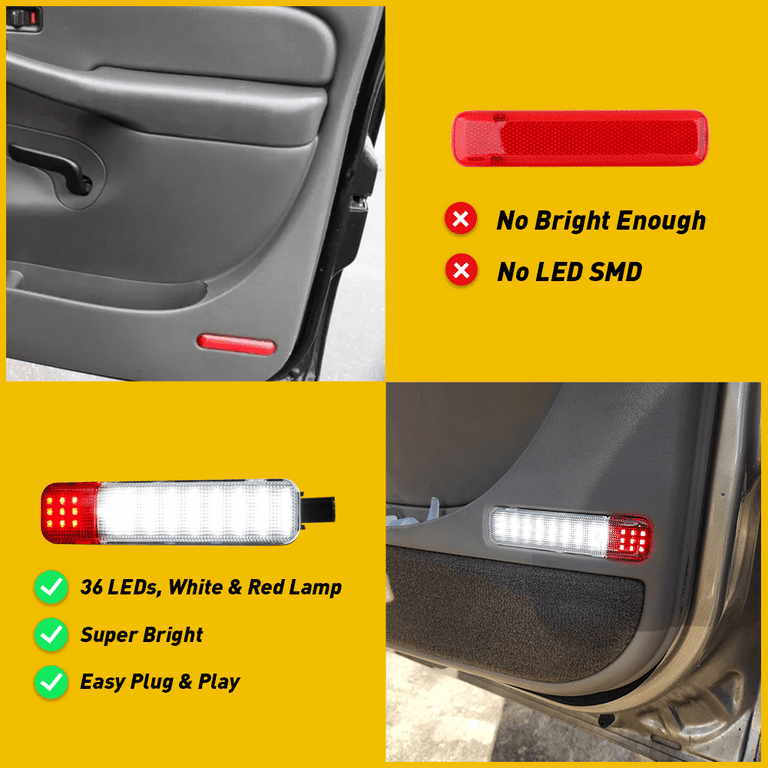 LED Door Panel Lights Courtesy Lamps Fit for 1995 2007 Chevy C K Silverado Tahoe GMC Sierra White Red
