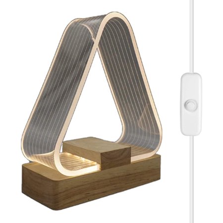 USB Bedside Lamp Achort Triangle Table Lamp Modern Solid Wood LED Night ...